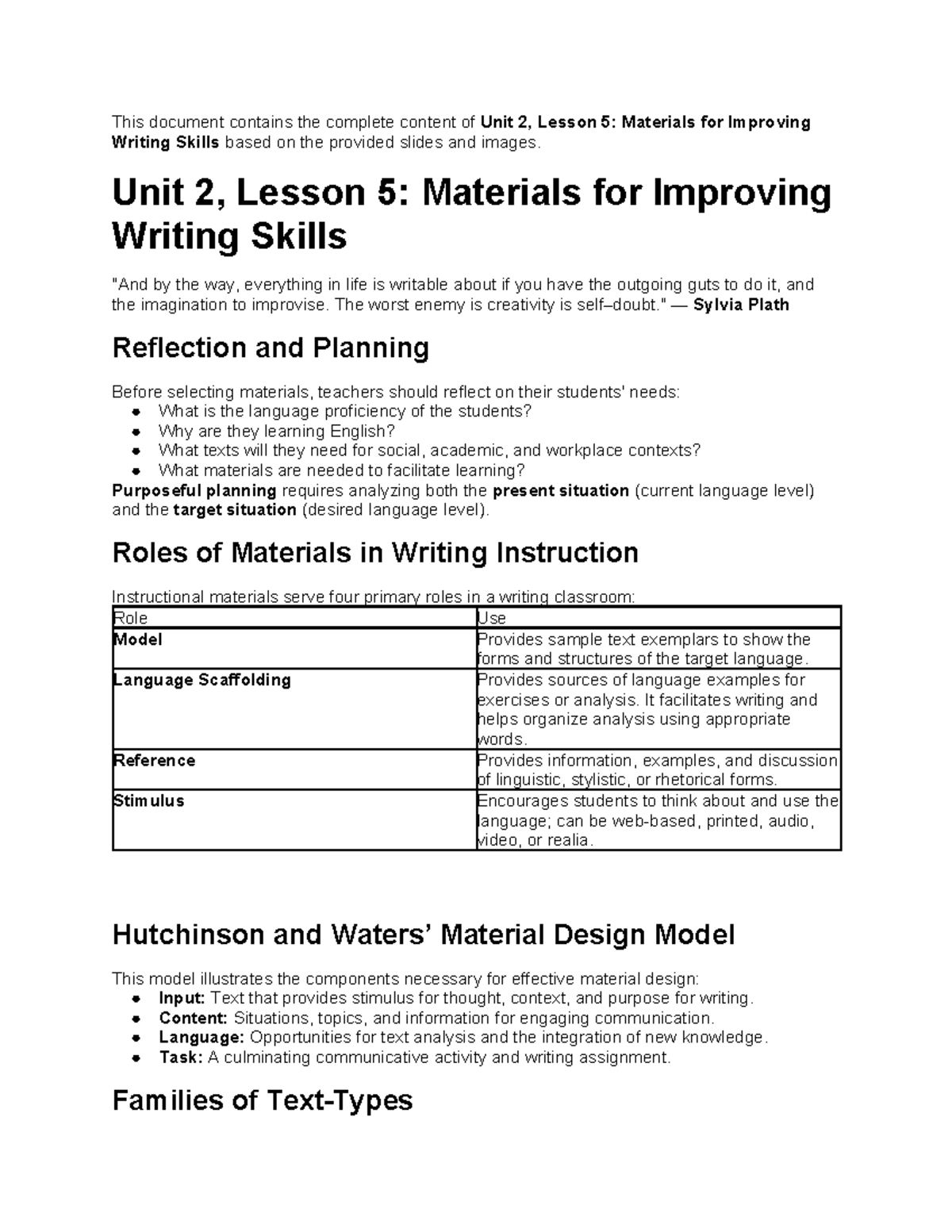 Unit 2, Lesson 5: Writing Skills Materials Overview - Studocu