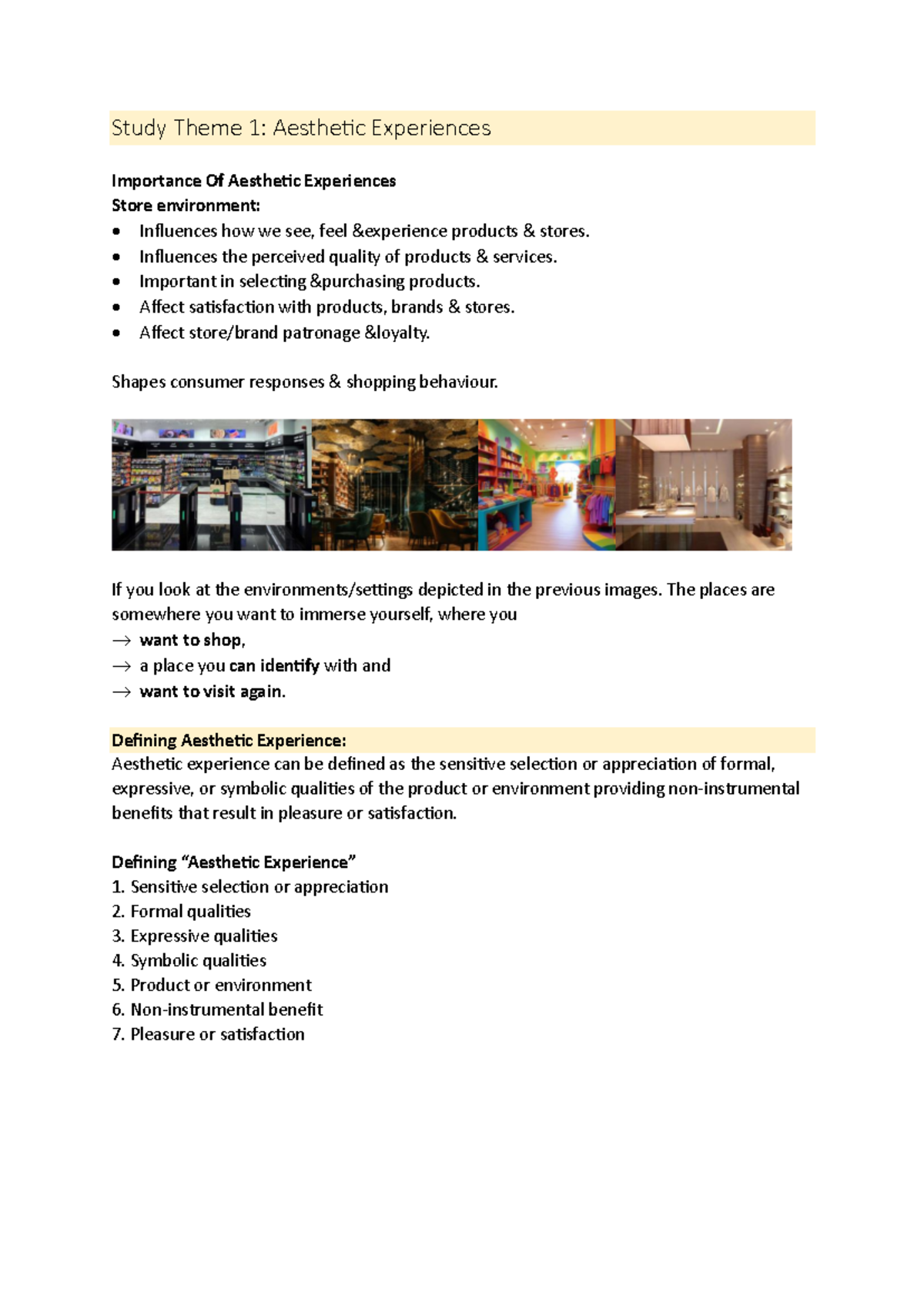 EST 320: Aesthetic Experiences and Consumer Behavior Summaries 1-6 ...