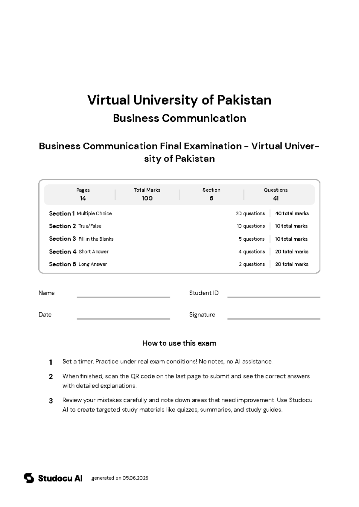 Business Communication Final Exam - ENG201 - Studocu