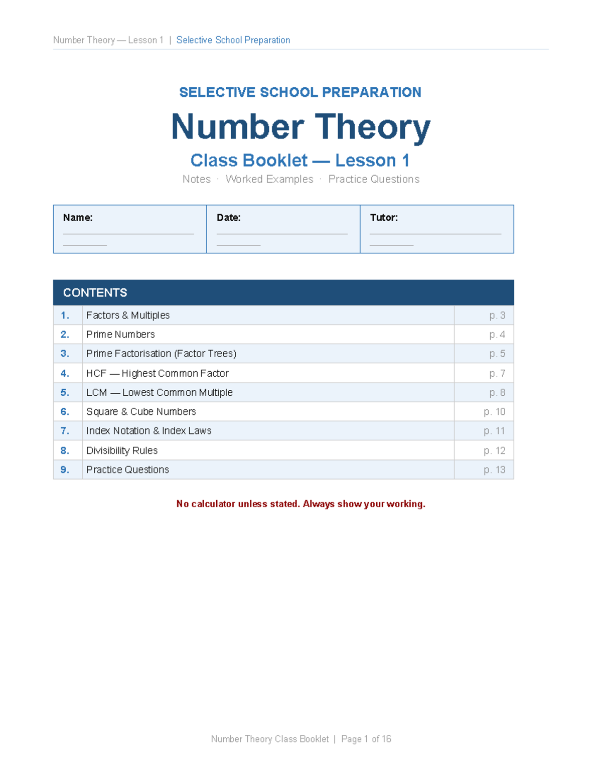 Number Theory Lesson 1: Selective School Prep Notes & Examples - Studocu