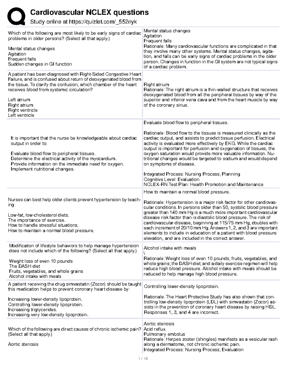 Cardio P4 - Practice Questions for Cardiac Assessment & Management ...