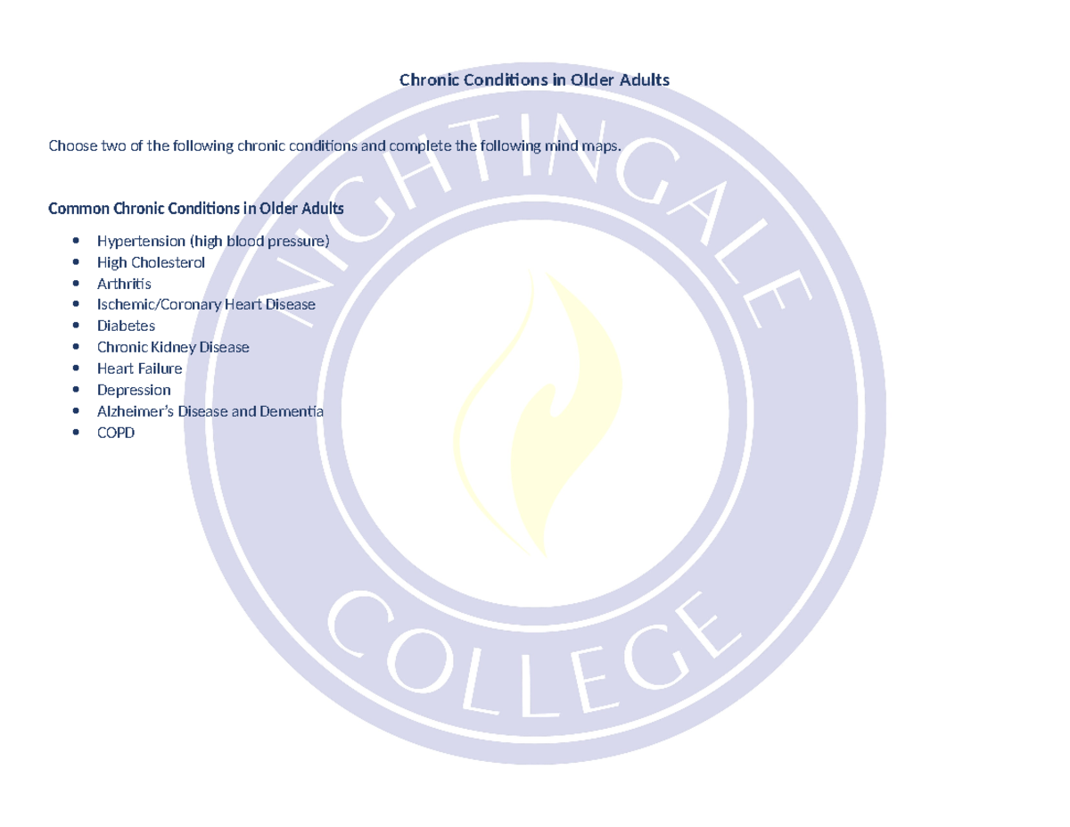Chronic Conditions in Older Adults Mind Map: Focus on Depression and ...