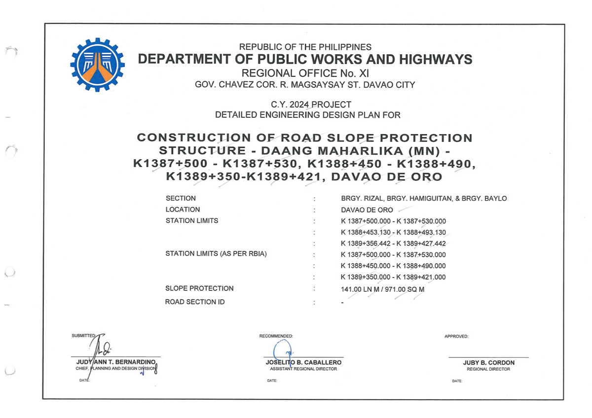 24L00053 - Sample Plan for Road Slope Protection Project - Studocu