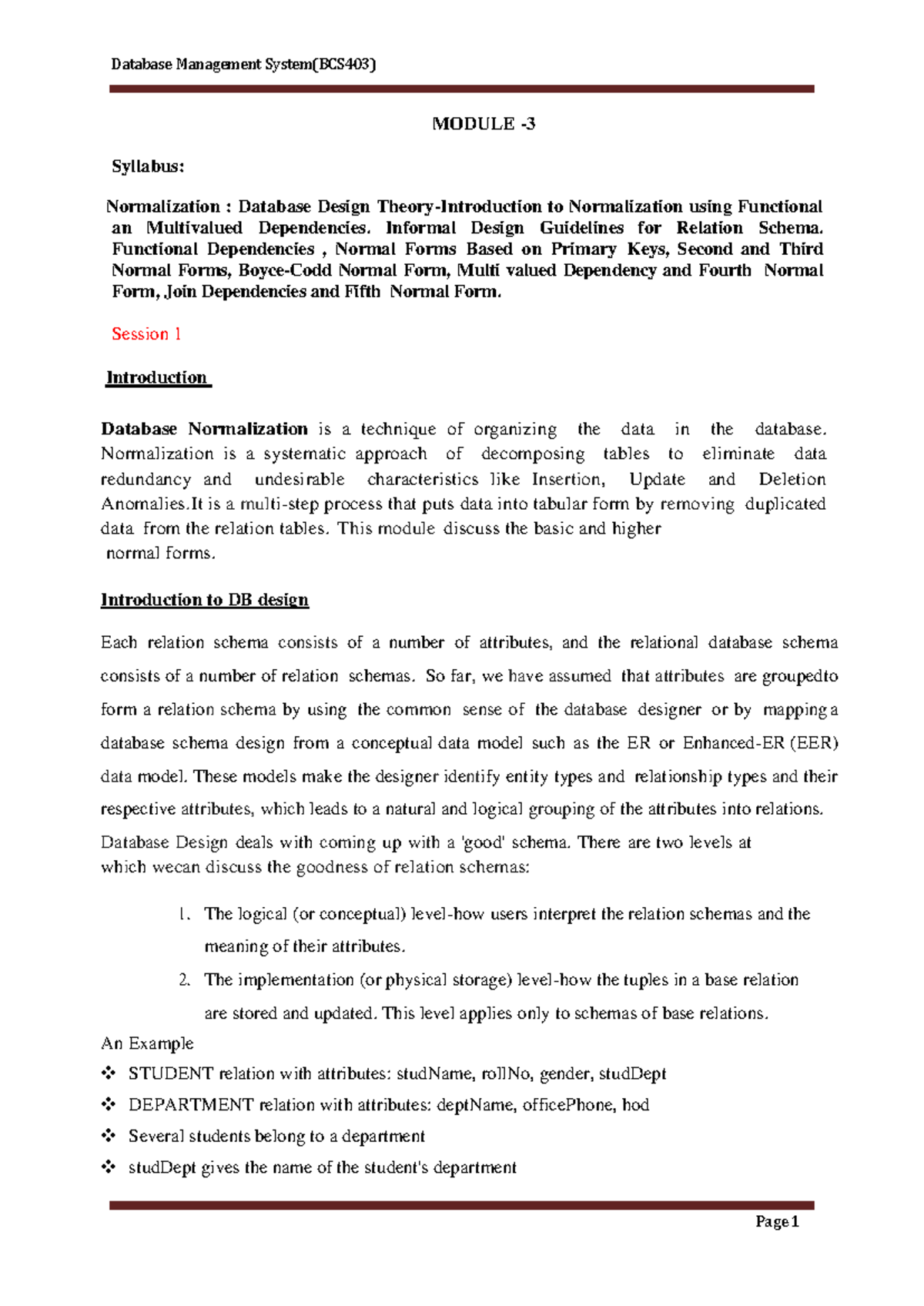 DBMS(BCS403) Module 3 Notes: Normalization & Functional Dependencies ...