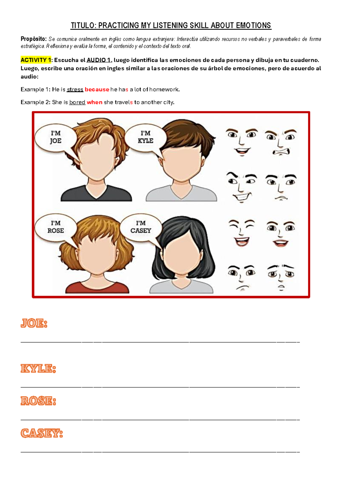 Listening Skills Practice: Emotions Activity for English Learners - Studocu