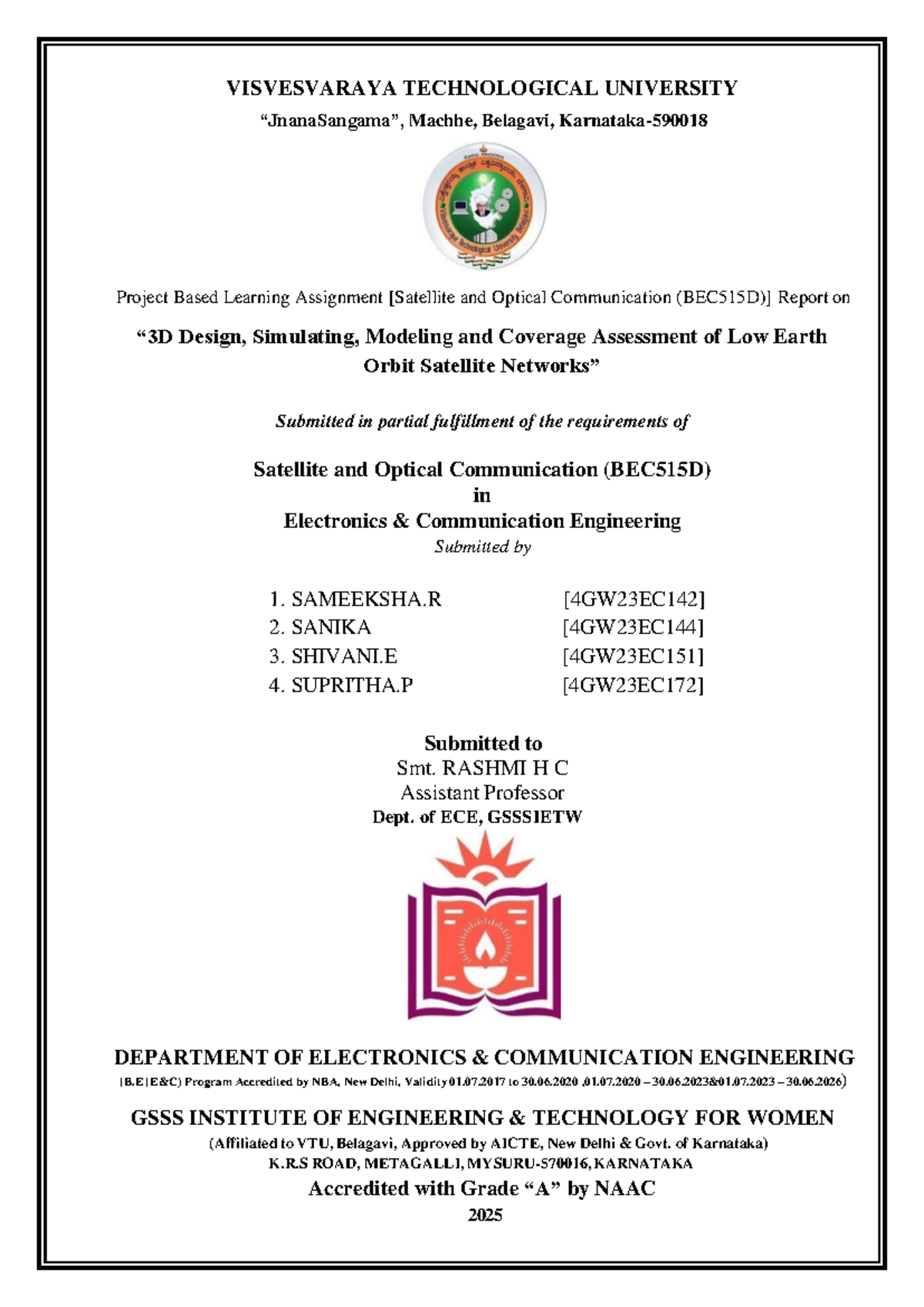 Design and Simulation of LEO Satellite Networks (BEC515D) - Studocu