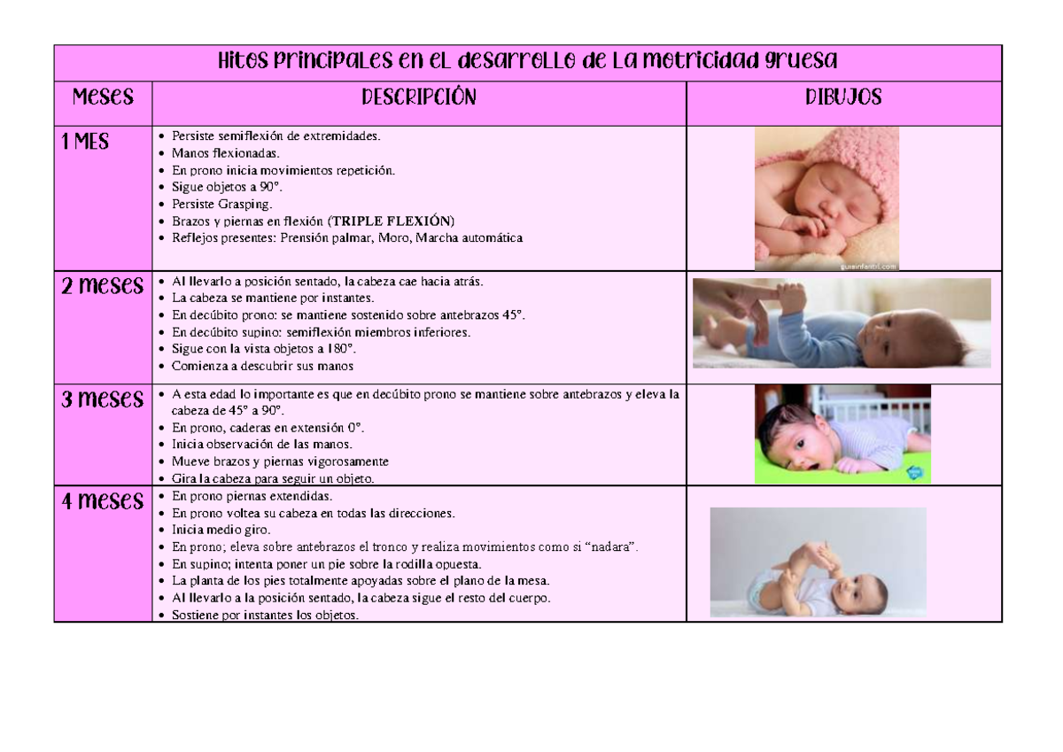 Hitos del Desarrollo de la Motricidad Gruesa - Melany Huanqui - Studocu