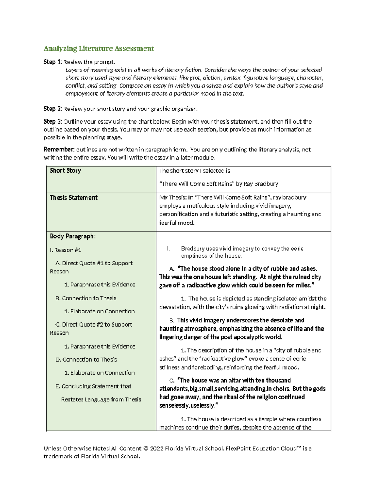 Analyzing literature assess rubric - Analyzing Literature Assessment ...