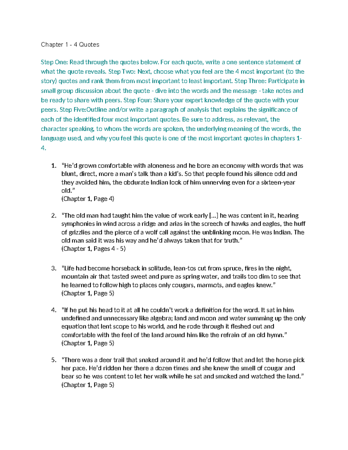 Chapter 1 - 4 Key Quotes Analysis - Medicine Walk - Studocu