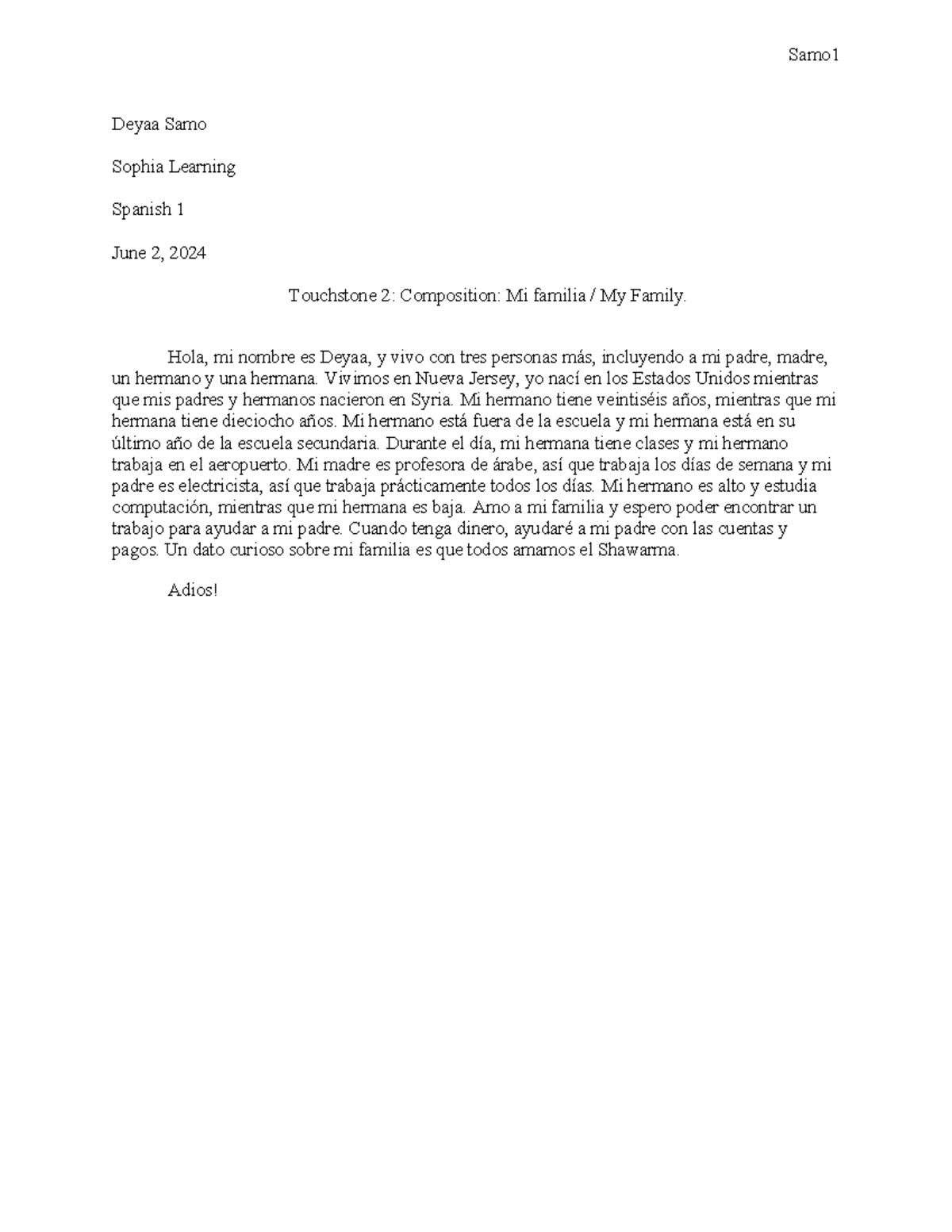 Touchstone 2: Composition - Mi Familia / My Family Insights - Studocu