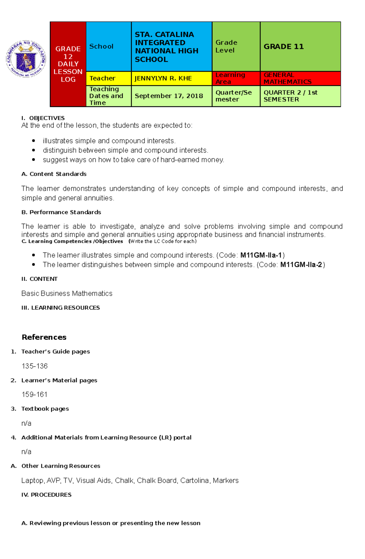 420703059 Dll Gen Math - Dll - GRADE 12 DAILY LESSON LOG School STA ...