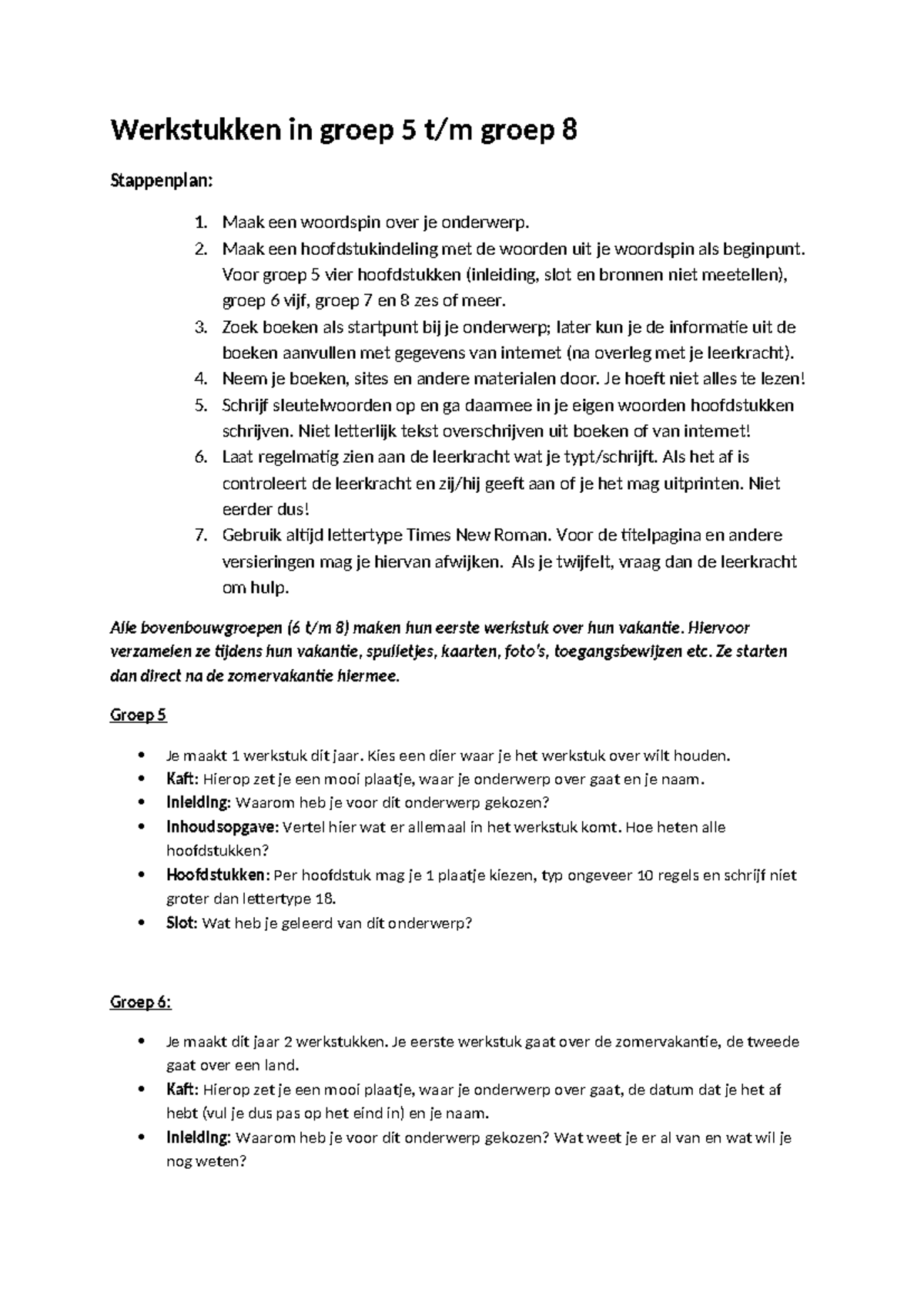 Werkstukkenformat voor Groep 5 t/m 8 - Stappenplan en Instructies ...