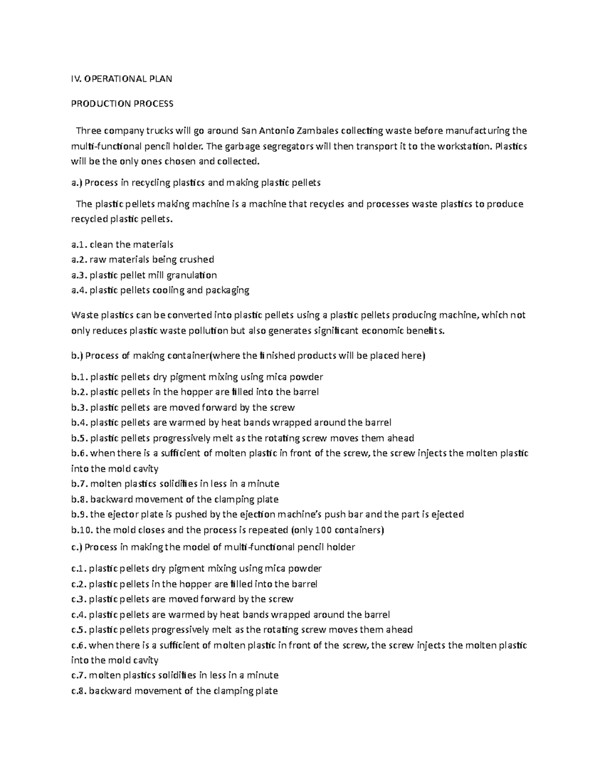 BP operational plan - impotant - IV. OPERATIONAL PLAN PRODUCTION ...
