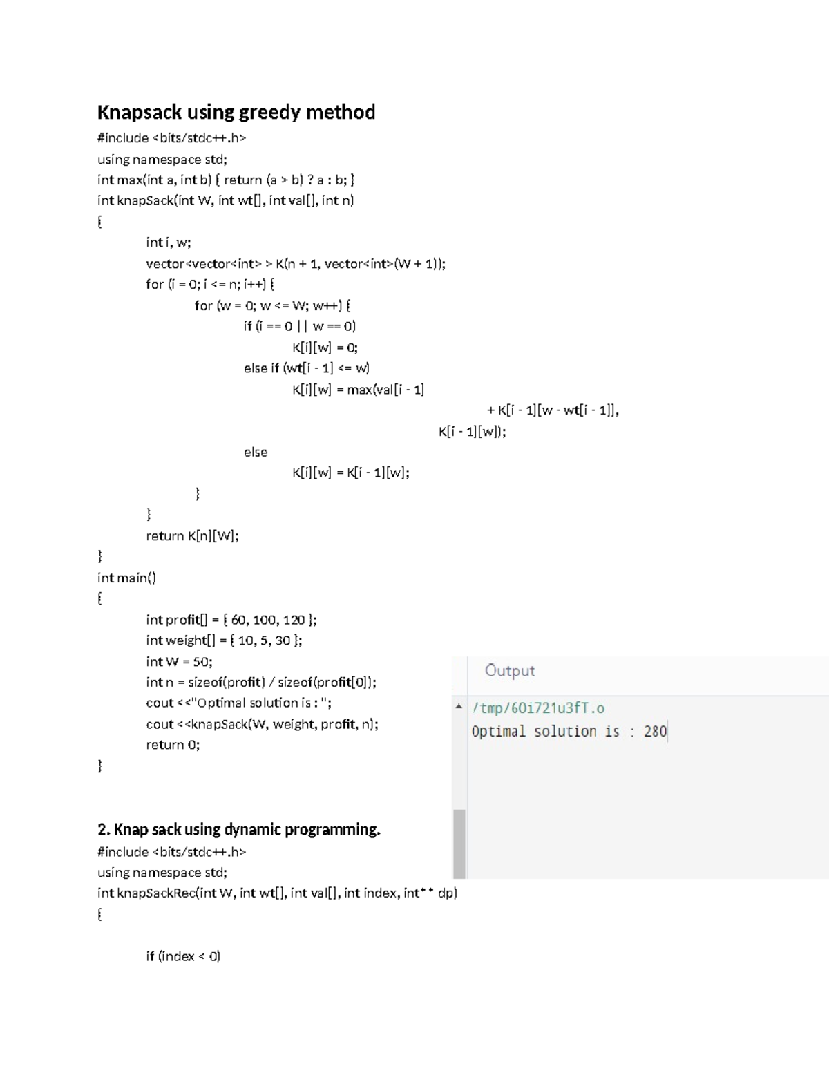 Bin pack - BIN PACK IN DAA - Knapsack using greedy method #include using - Studocu