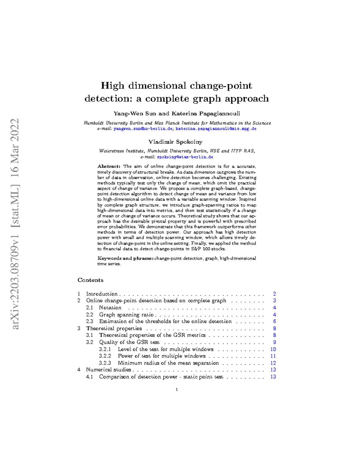 High Dimensional Change Point Detection: A Complete Graph Approach ...