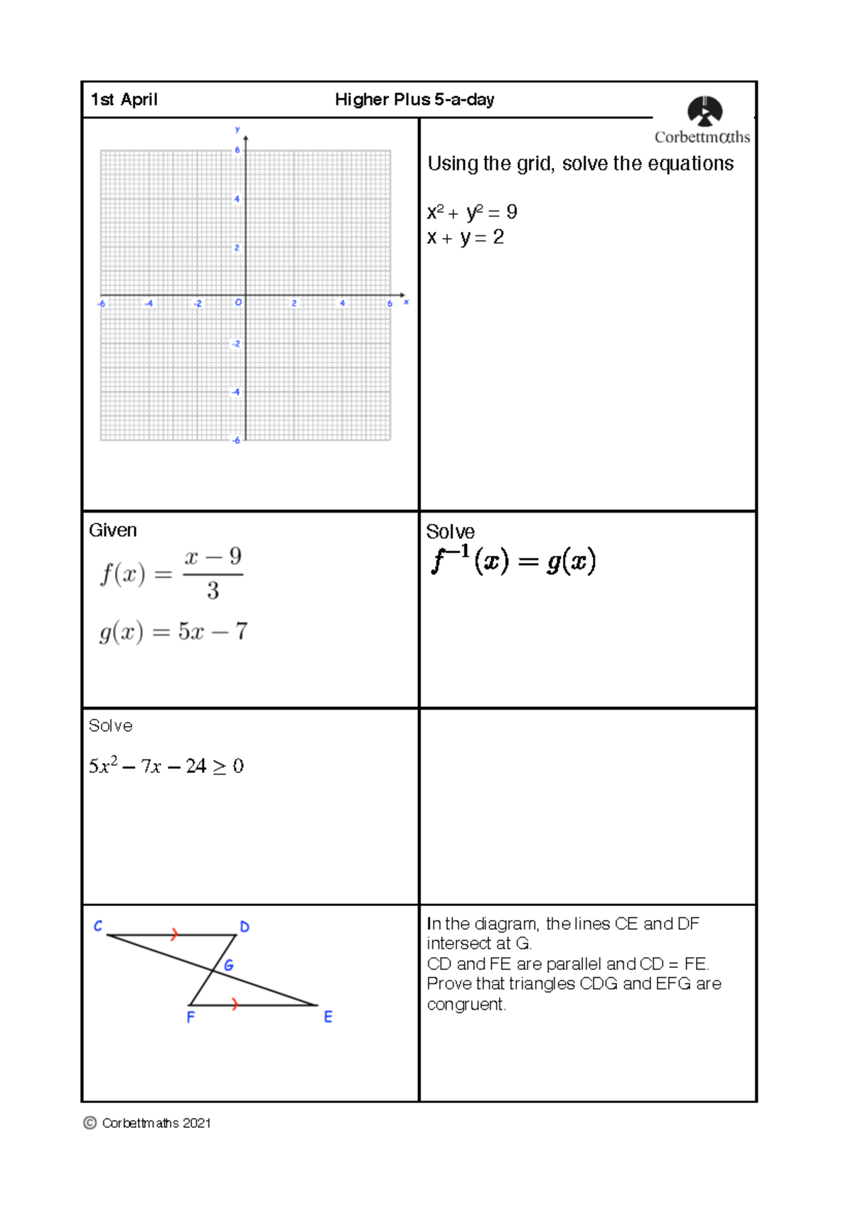 5 A Day Maths - Higher Plus Practice Problems and Solutions - Studocu