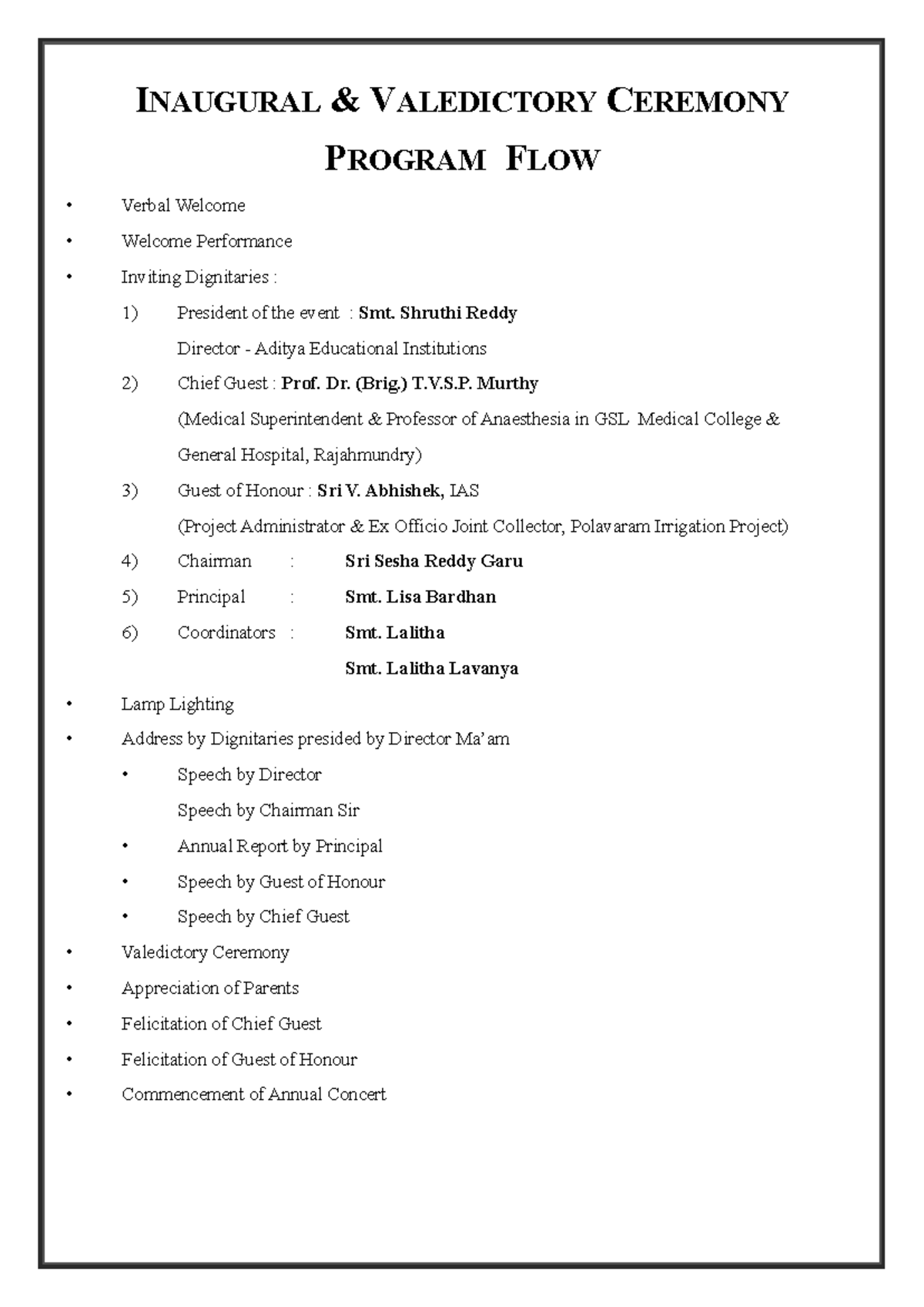INAUGURAL VALEDICTORY CEREMONY PROGRAM FLOW - Studocu