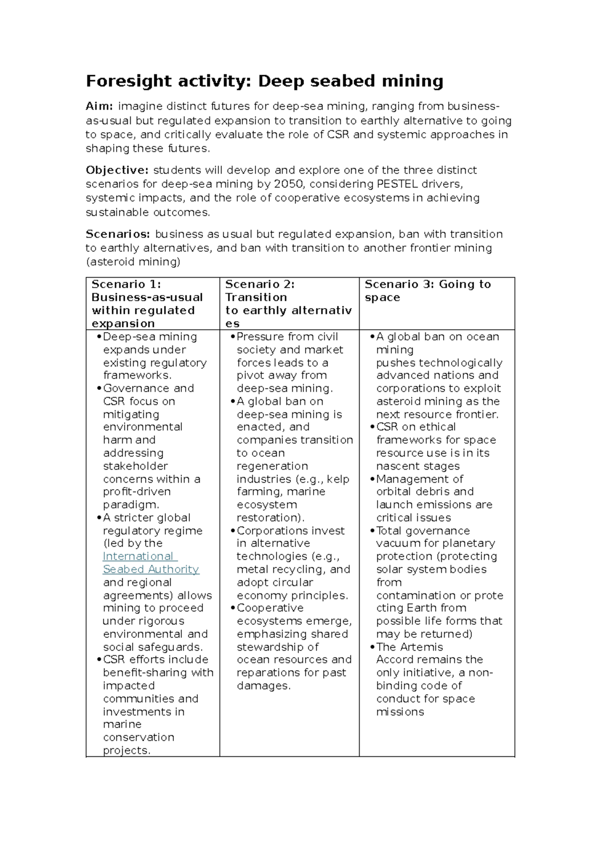 Foresight activity-2 - cours - Foresight activity: Deep seabed mining ...