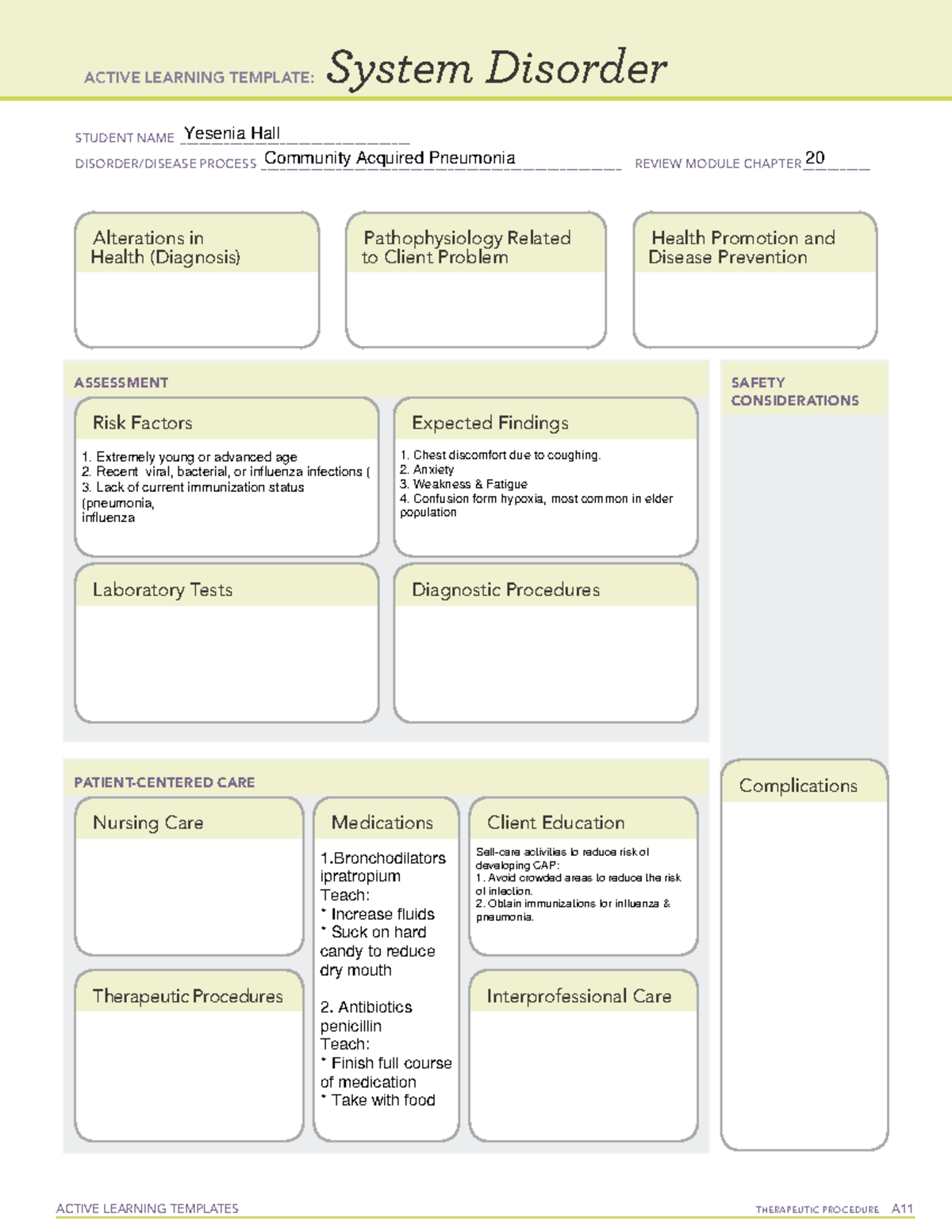 ACTIVE LEARNING TEMPLATE: Community Acquired Pneumonia (ATI) Review ...