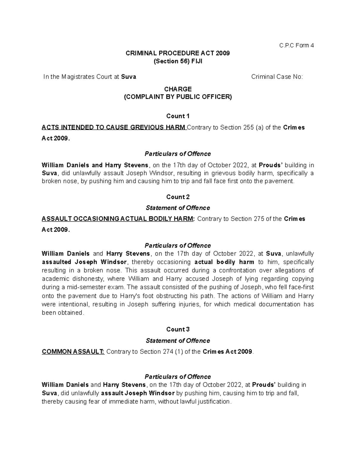 Criminal Charge Sheet WK 11 Assault Cases Overview Studocu