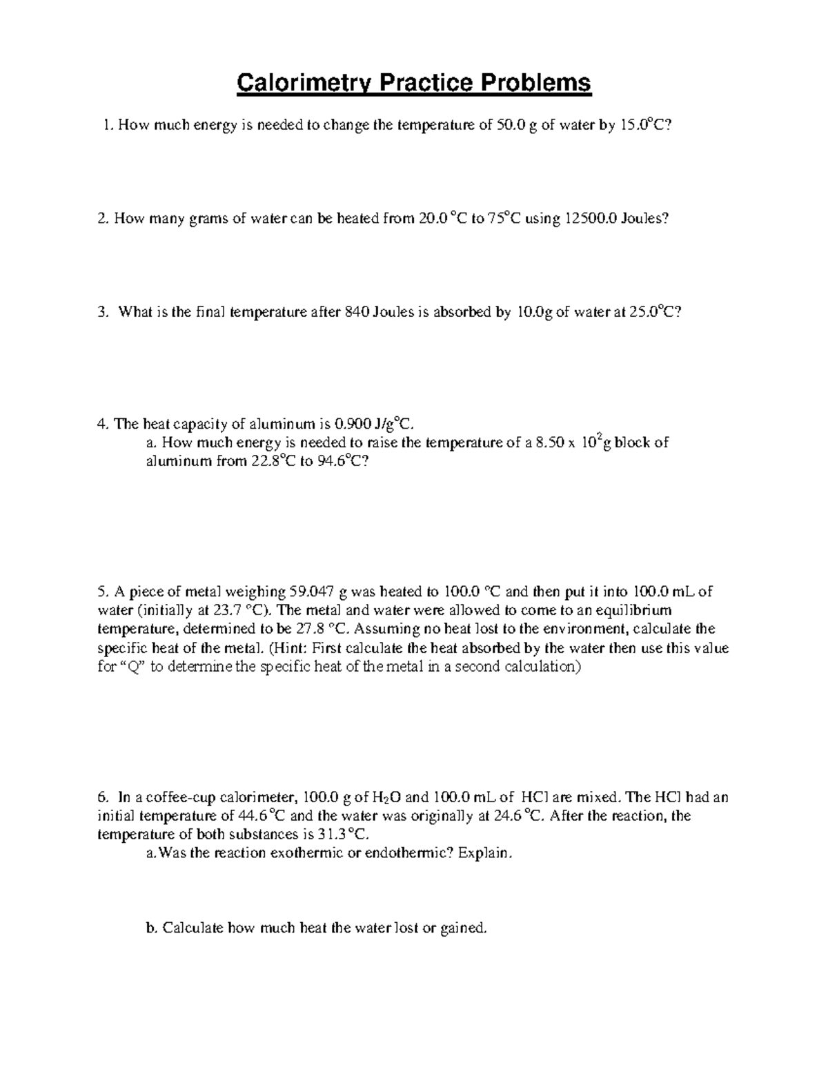 Calorimetry practice problems - Calorimetry Practice Problems How much ...