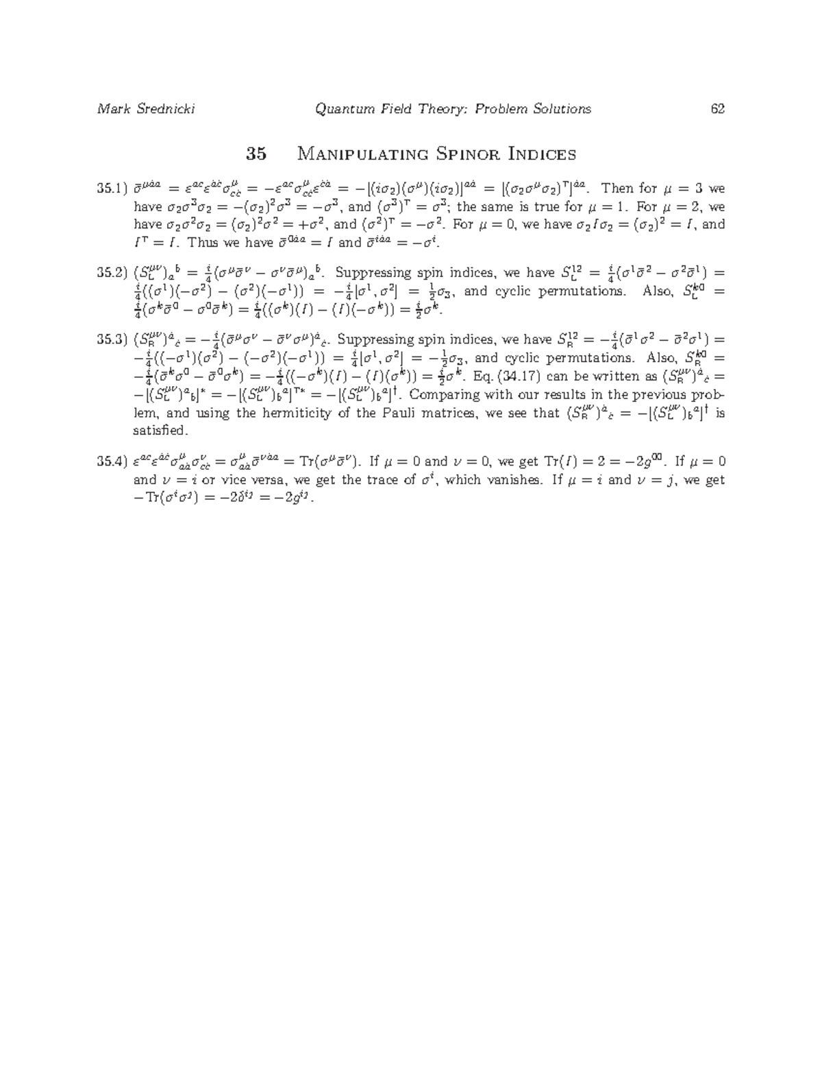 Srednicki QFT Problem Solutions 35: Manipulating Spinor Indices - Studocu