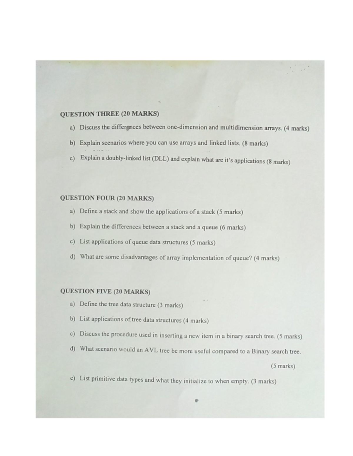 CS101 - Final Exam Practice Questions on Data Structures - Studocu