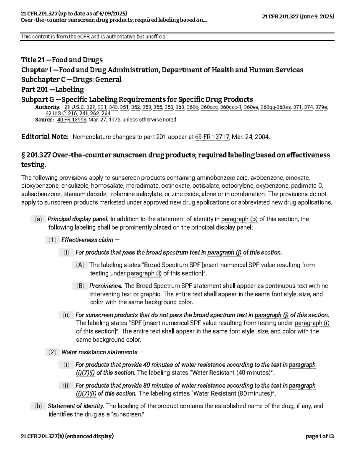 21 CFR 201.327: Sunscreen Drug Labeling Requirements (Updated 2025 ...