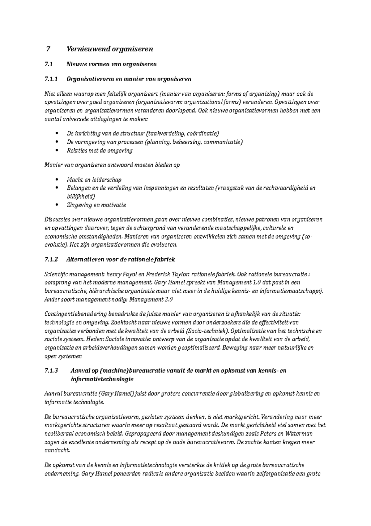 Hfd 7 Organisatiekunde: Vernieuwend Organiseren en Innovatieprocessen ...