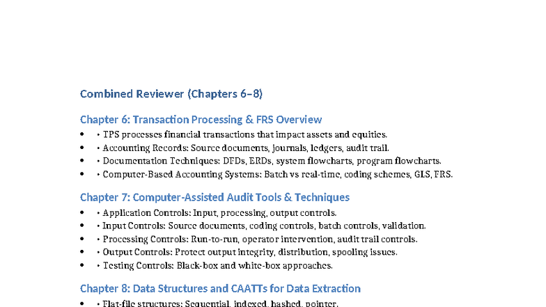 Combined Reviewer for FRS, TPS, and Audit Tools (Chapters 6-8) - Studocu