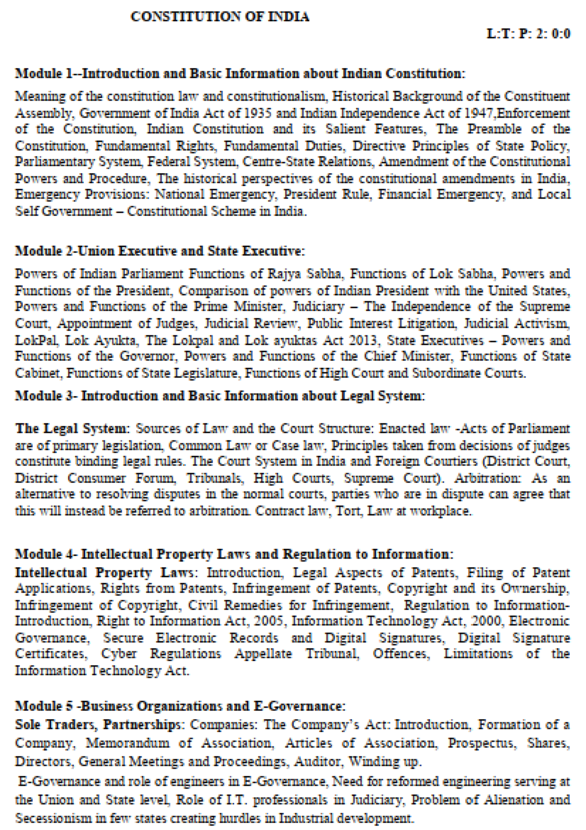 Coi Syllabus: Indian Constitution & Legal System Overview - Studocu