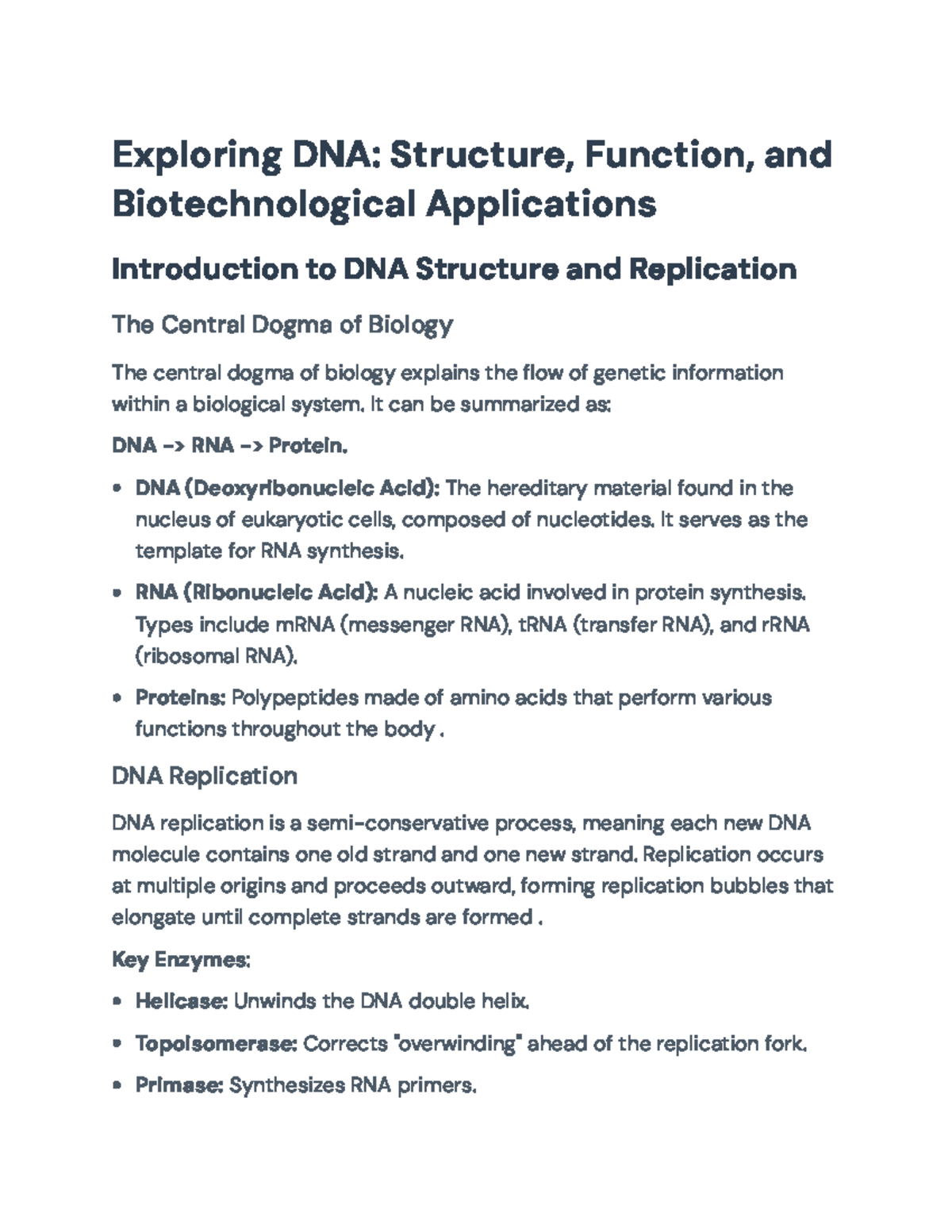 Exploring DNA: Structure, Function, and Biotechnological Applications ...