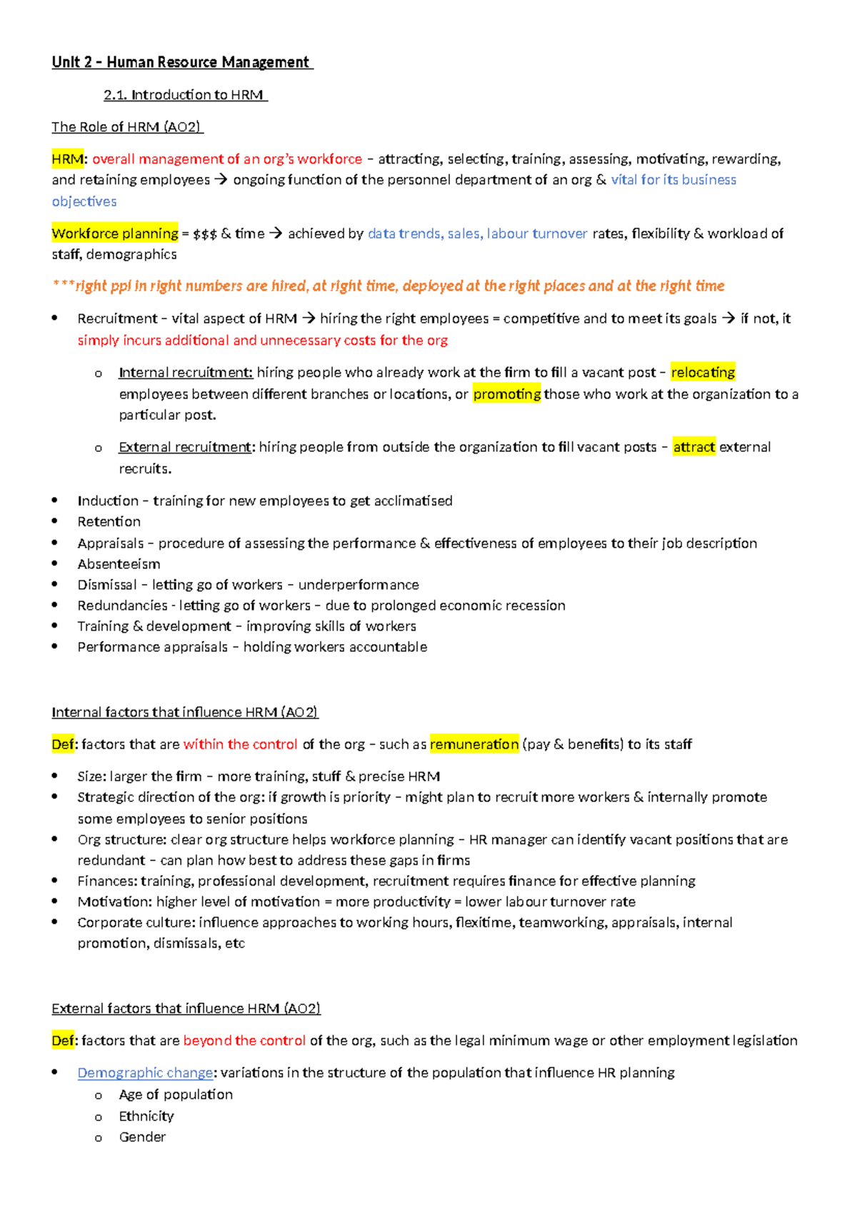 Unit 2 – Human Resource Management - Unit 2 – Human Resource Management ...