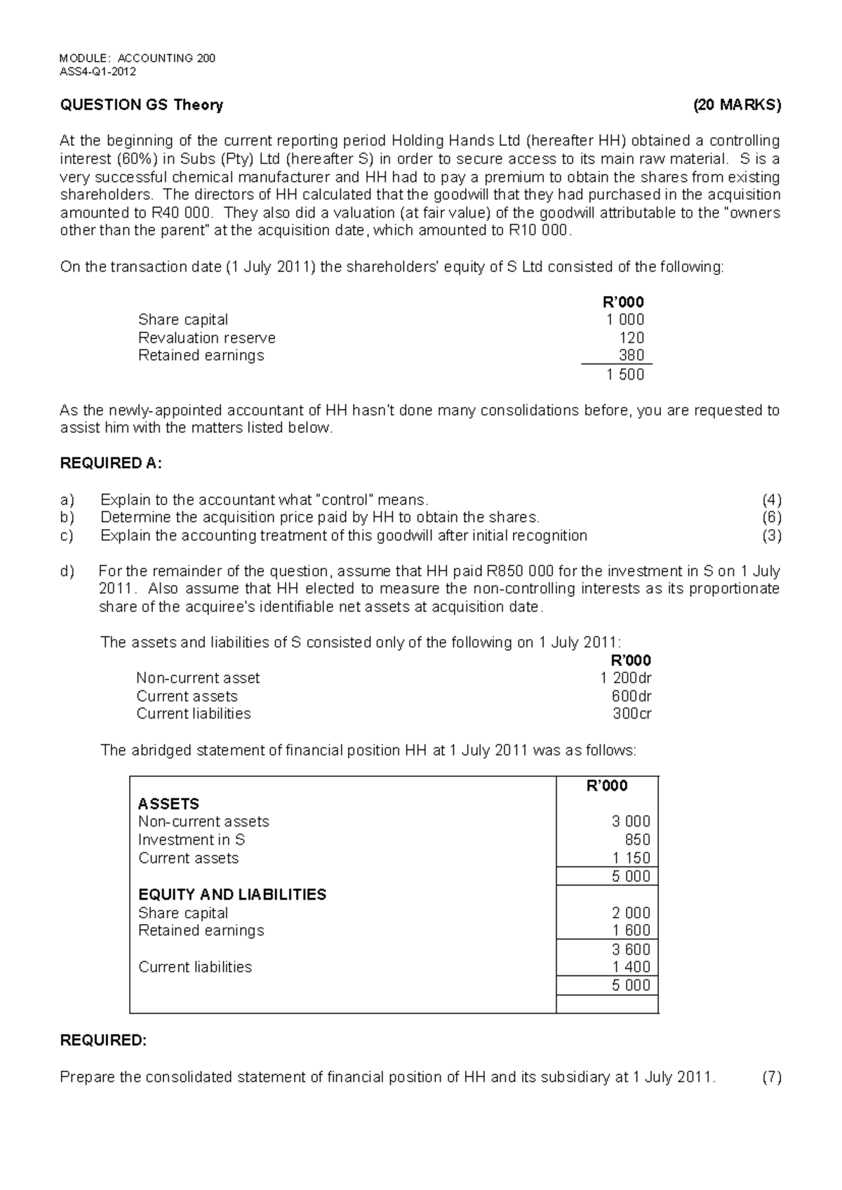 Chapter 3 - tutorial question - MODULE: ACCOUNTING 200 ASS4-Q1 ...