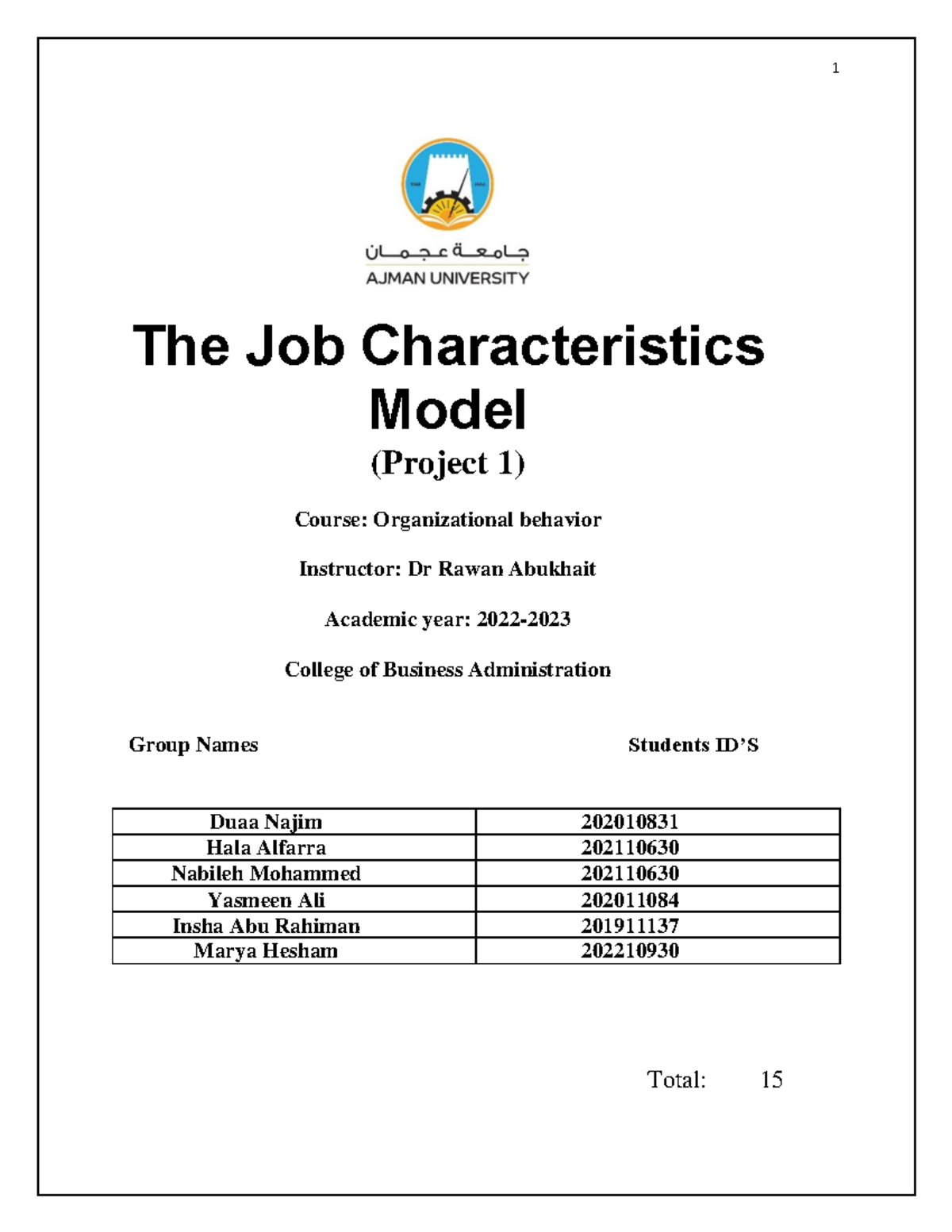 Project 1: Job Characteristics Model Analysis (OB 1) - Studocu