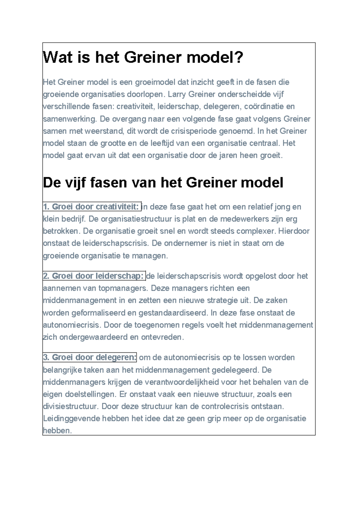 Greiner Model: Fasen van Organisatiegroei en Crisis - Inzicht in Groei ...