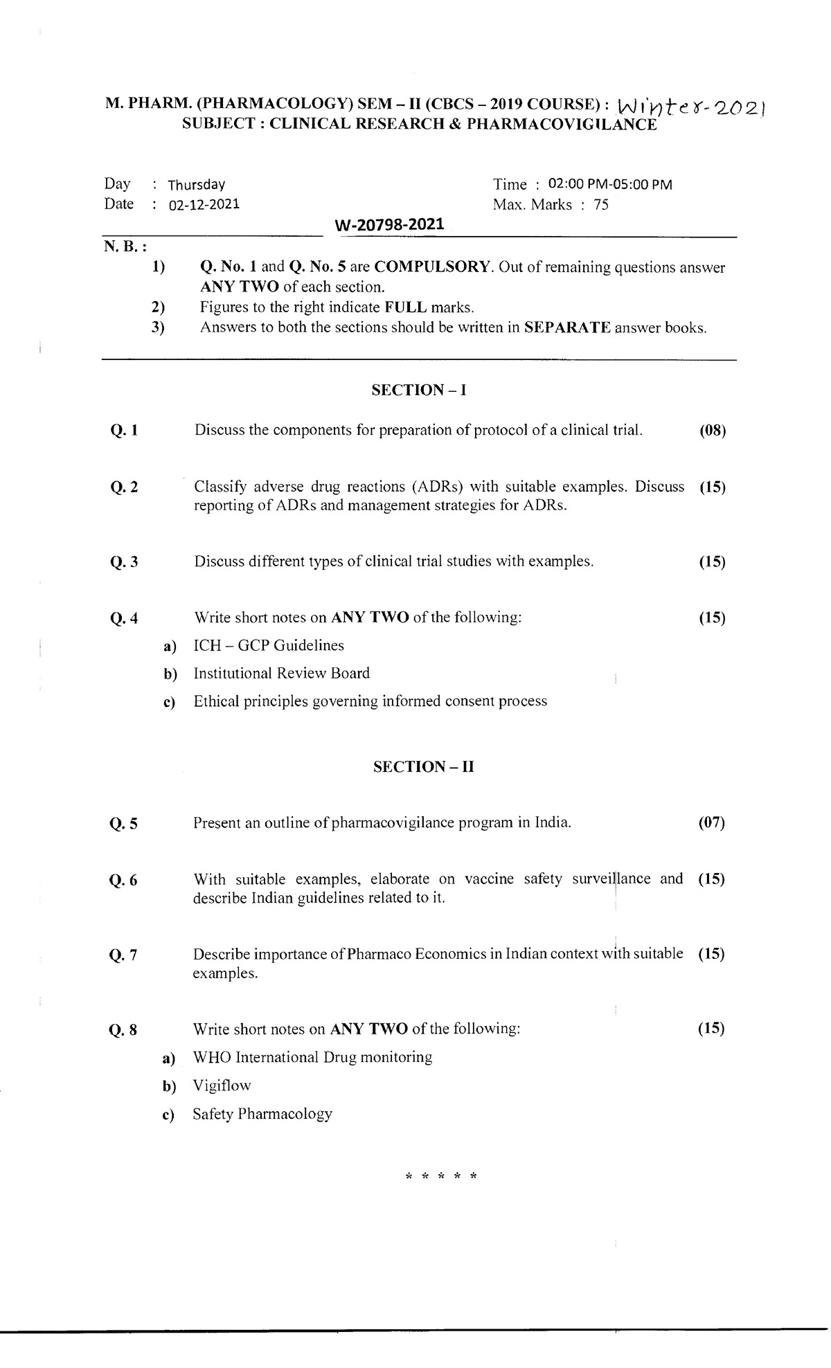 Clinical Research in Pharmacovigilance - M. Pharm. Sem II (CBCS 2019 ...