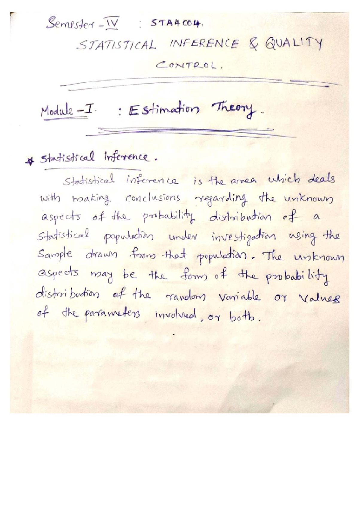 Statistical Inference and Estimation Theory (STAT D L 3) - Studocu