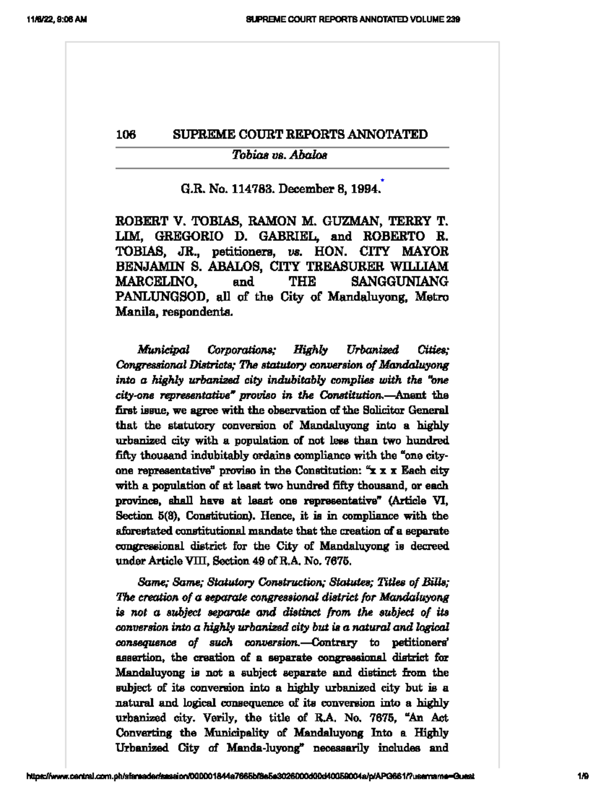 Tobias vs Abalos - Complete Case Analysis Document - Studocu