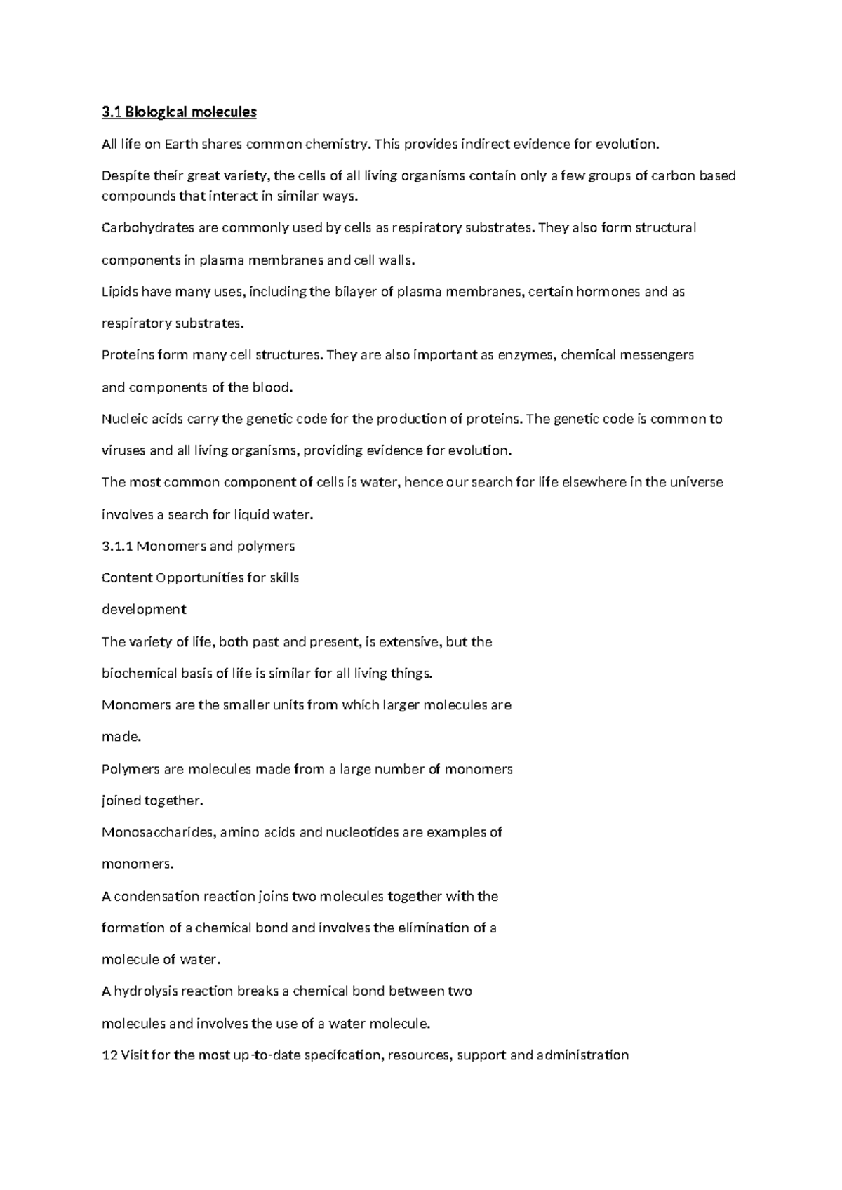 Biological Molecules Overview: Key Concepts and Structures (3.1) - Studocu