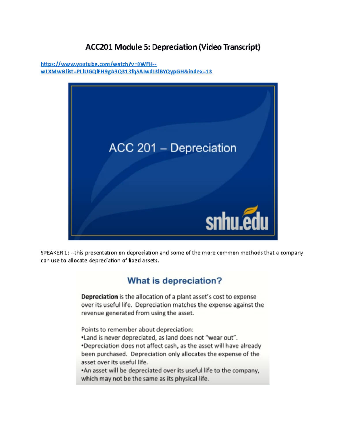 Module 5 - Depreciation (Video Transcript) - ACC201 Module 5 ...