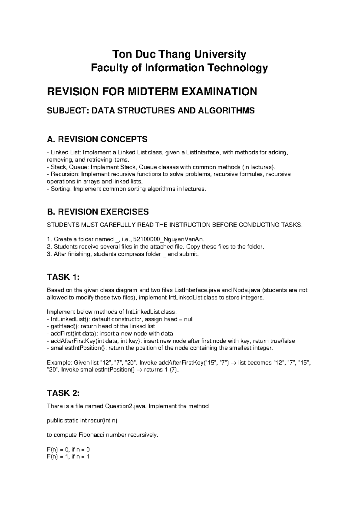 DATA STRUCTURES AND ALGORITHMS MIDTERM REVISION - IT101 - Studocu