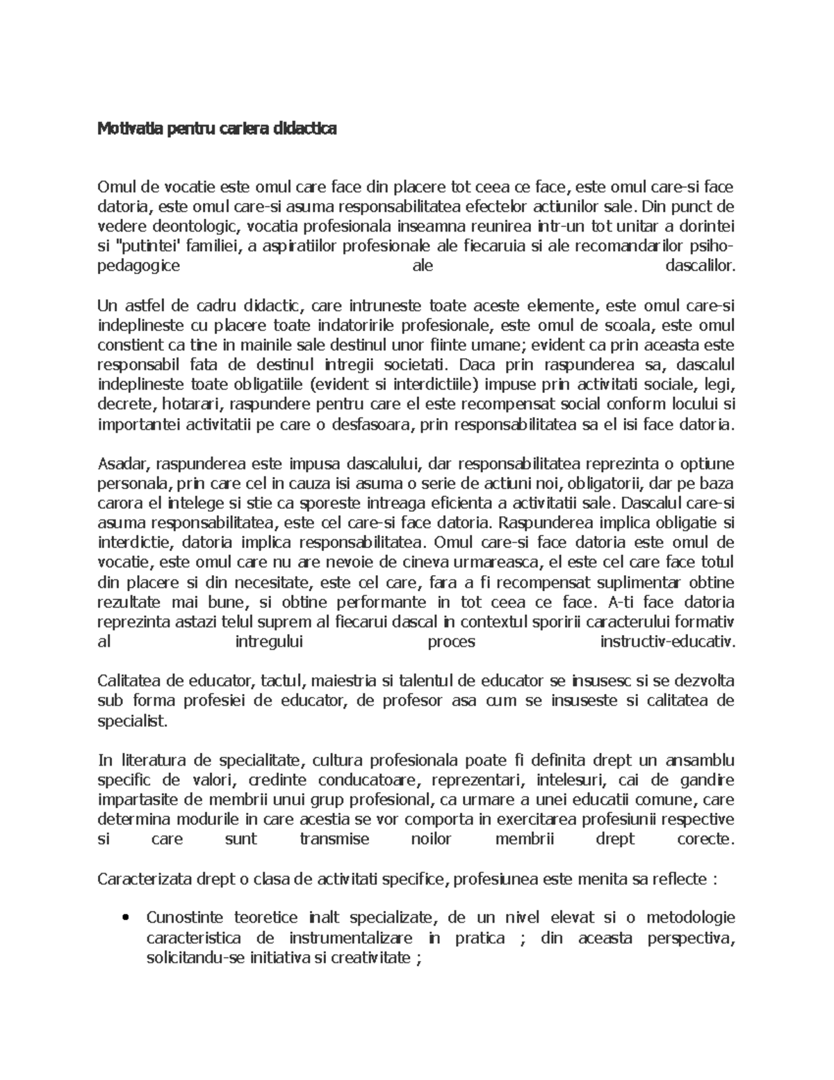 Motivația pentru cariera didactică - Implicații și Responsabilități ...