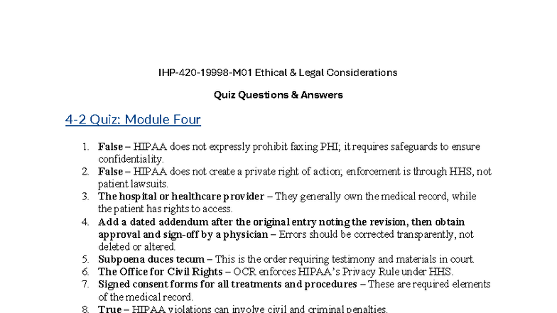 4-2 Quiz: Ethical & Legal Considerations Questions & Answers - Studocu