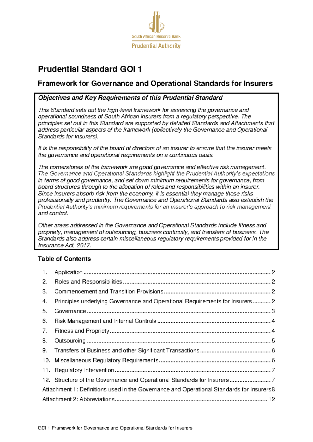 GOI 1 Prudential Standard: Governance & Operational Framework for ...