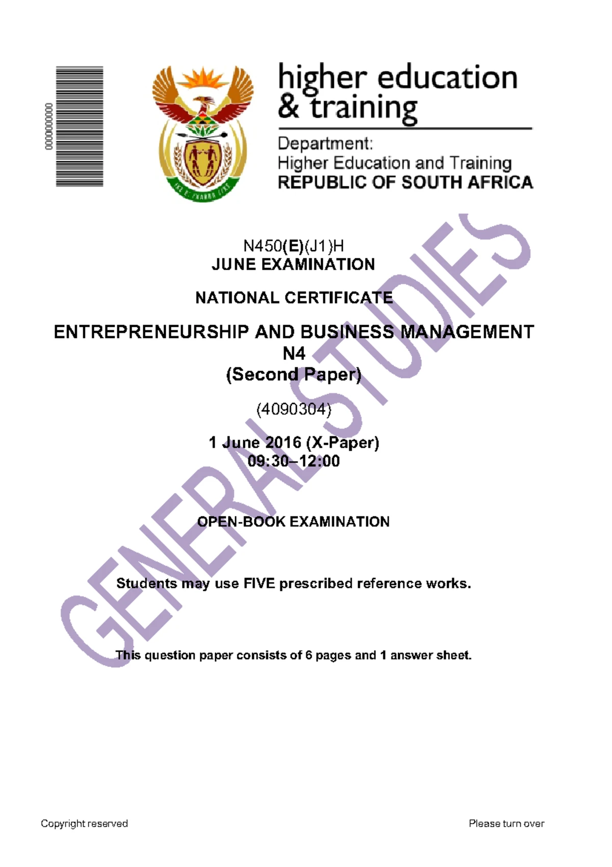 N4 Entrepreneurship and Business Management Paper 2 June 2018 - N450 (E ...