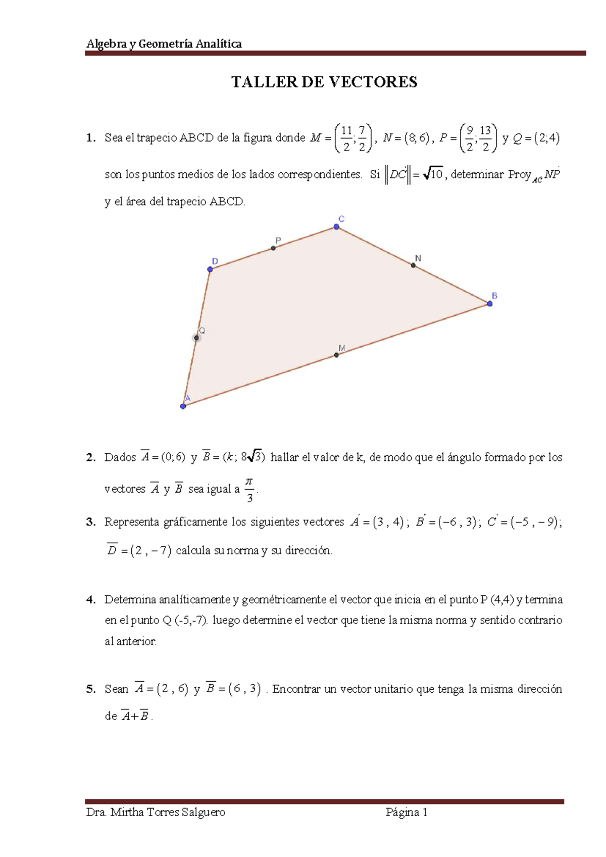 Taller de Vectores - Ejercicios de Algebra y Geometría Analítica 9 13 ...