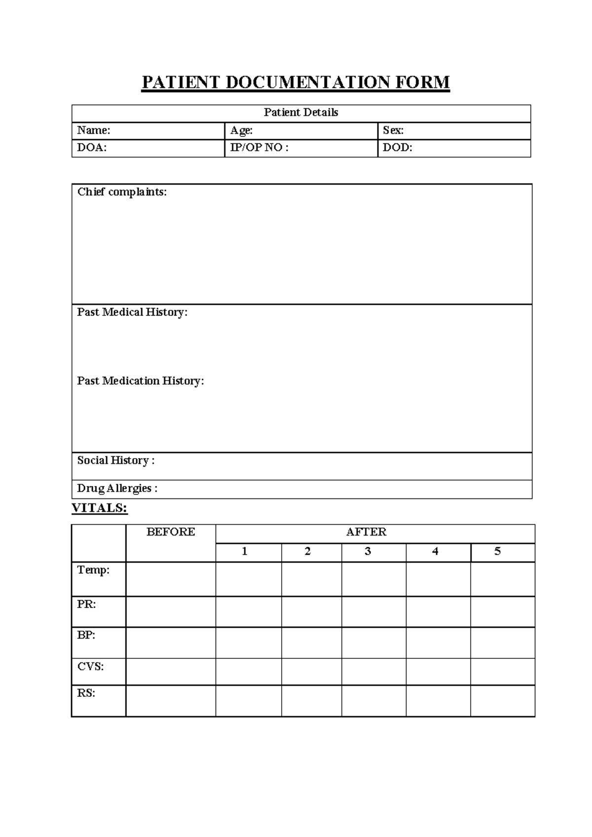Patient Documentation Form: Vital Signs & Medication Adherence - Studocu