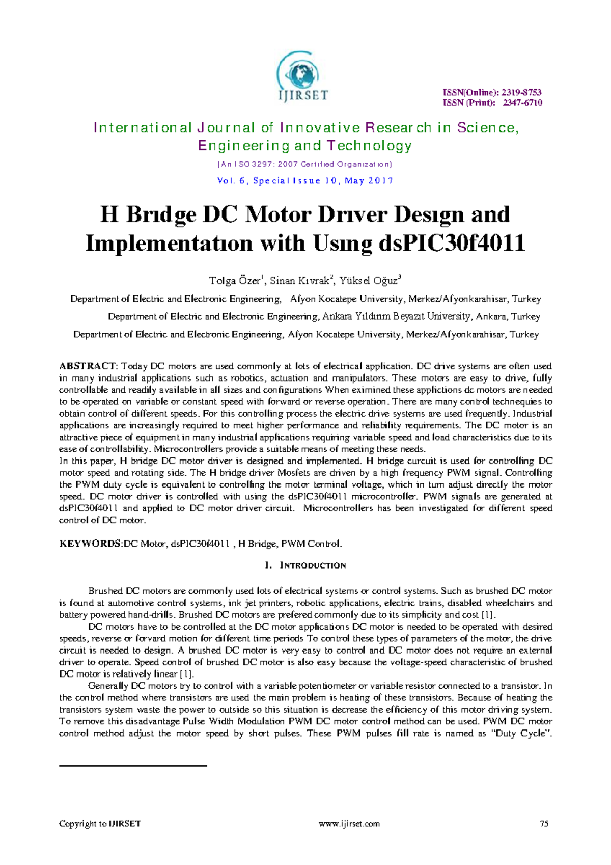 H Bridge DC Motor Driver Design & Implementation Using dsPIC30f4011 ...
