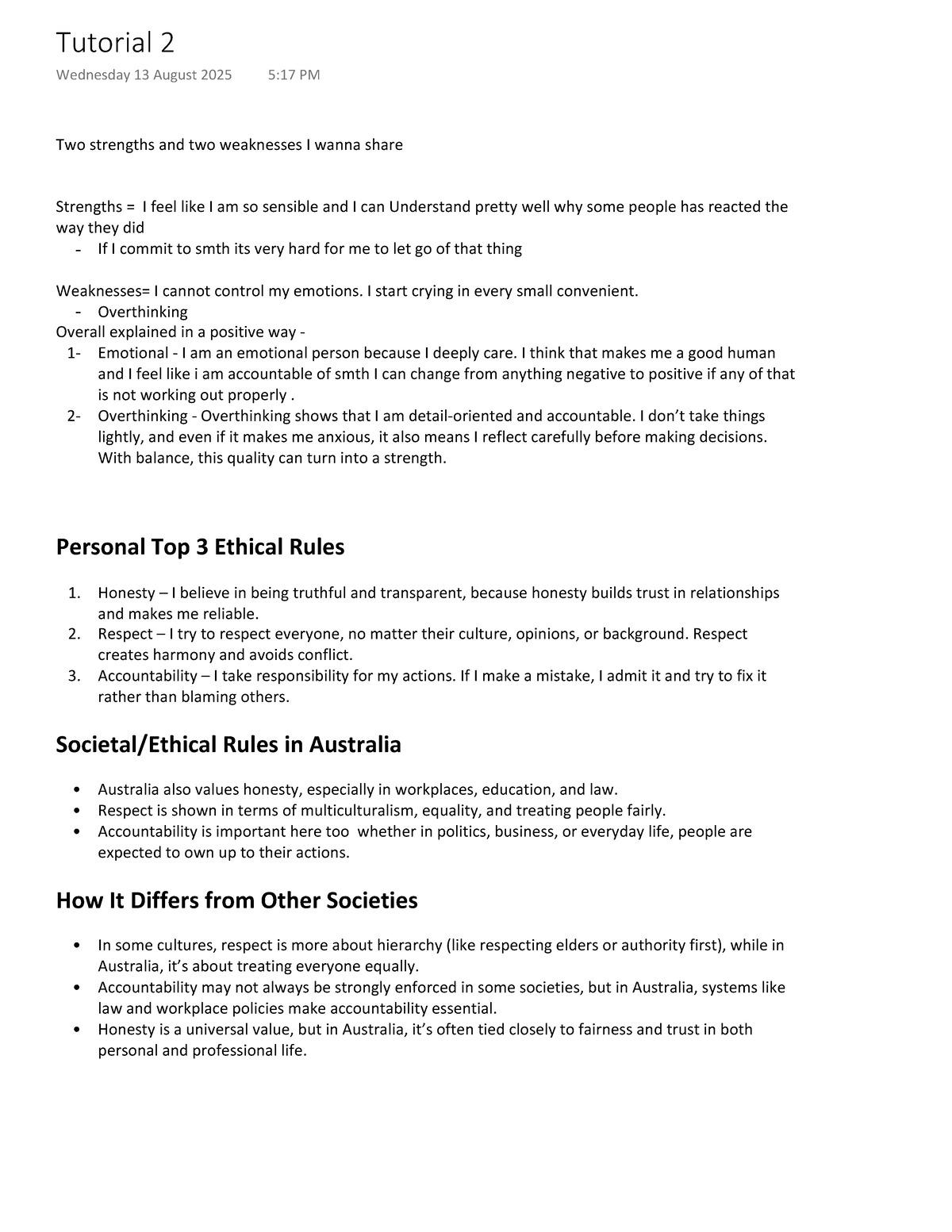 Tutorial 2 - Strengths, Weaknesses, and Ethical Rules Analysis - Studocu